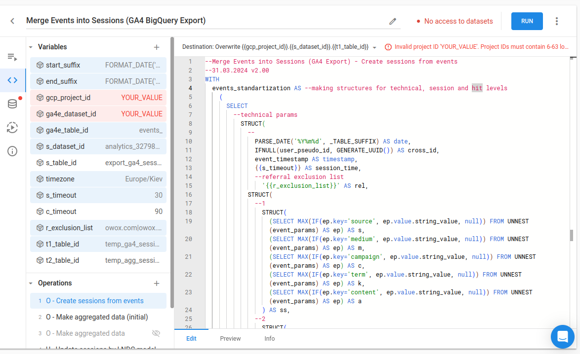 How To Create Transformation From A Merge Events Into Sessions Ga4 Bigquery Export Template